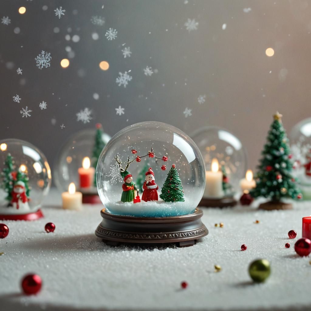 A Christmas Snow Globe - Dreamlike Snow Globe Scene in Whim...