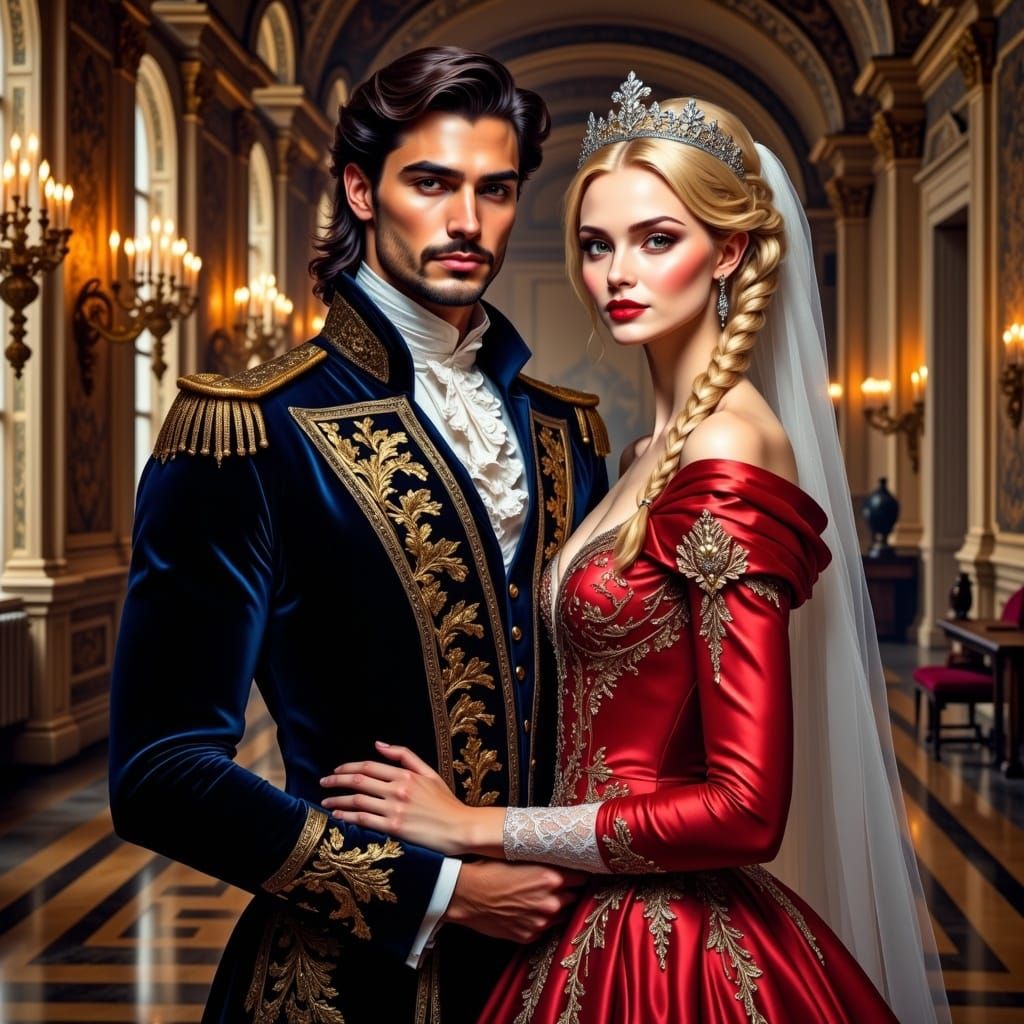 The Prince and the Princess - Regal Fantasy Couple in Golden...