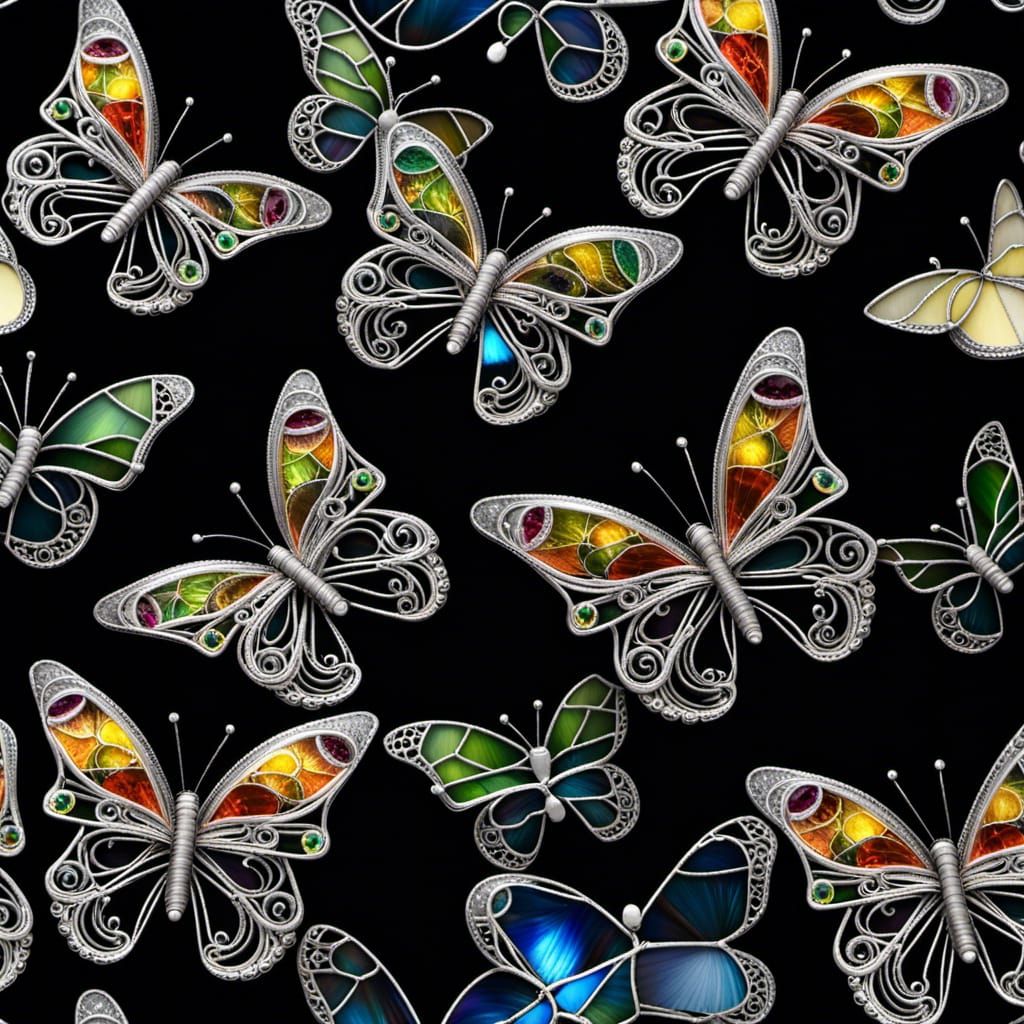 Silver stained glass butterflies - AI Generated Artwork - NightCafe Creator
