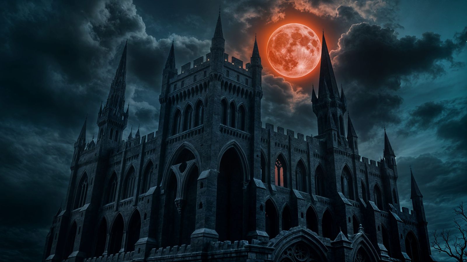 Gothic Macbeth Castle Under a Blood Moon - AI Art