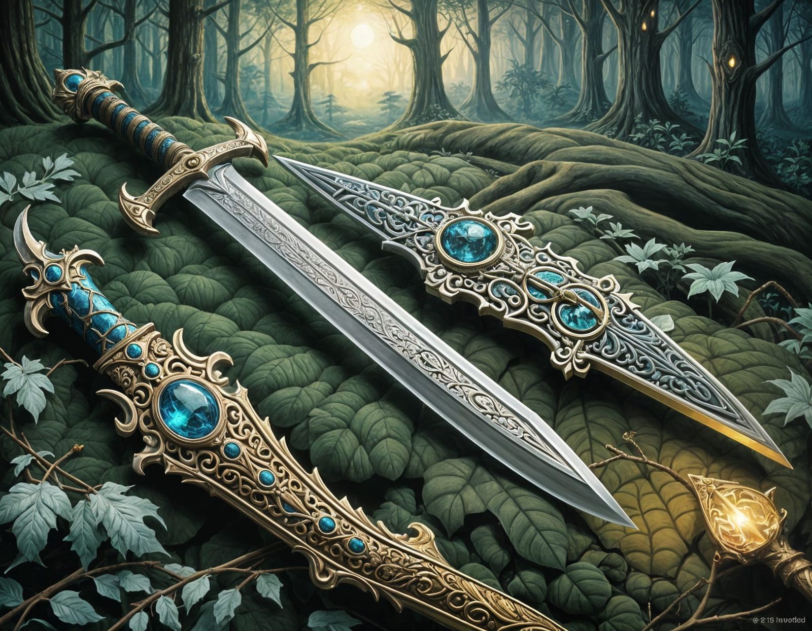 Elven blade - Ethereal Elven Scimitar in Moonlit Forest
