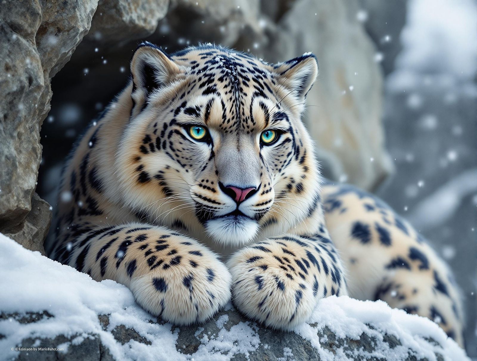 Majestic Snow Leopard - Majestic Snow Leopard in Serene Wint...