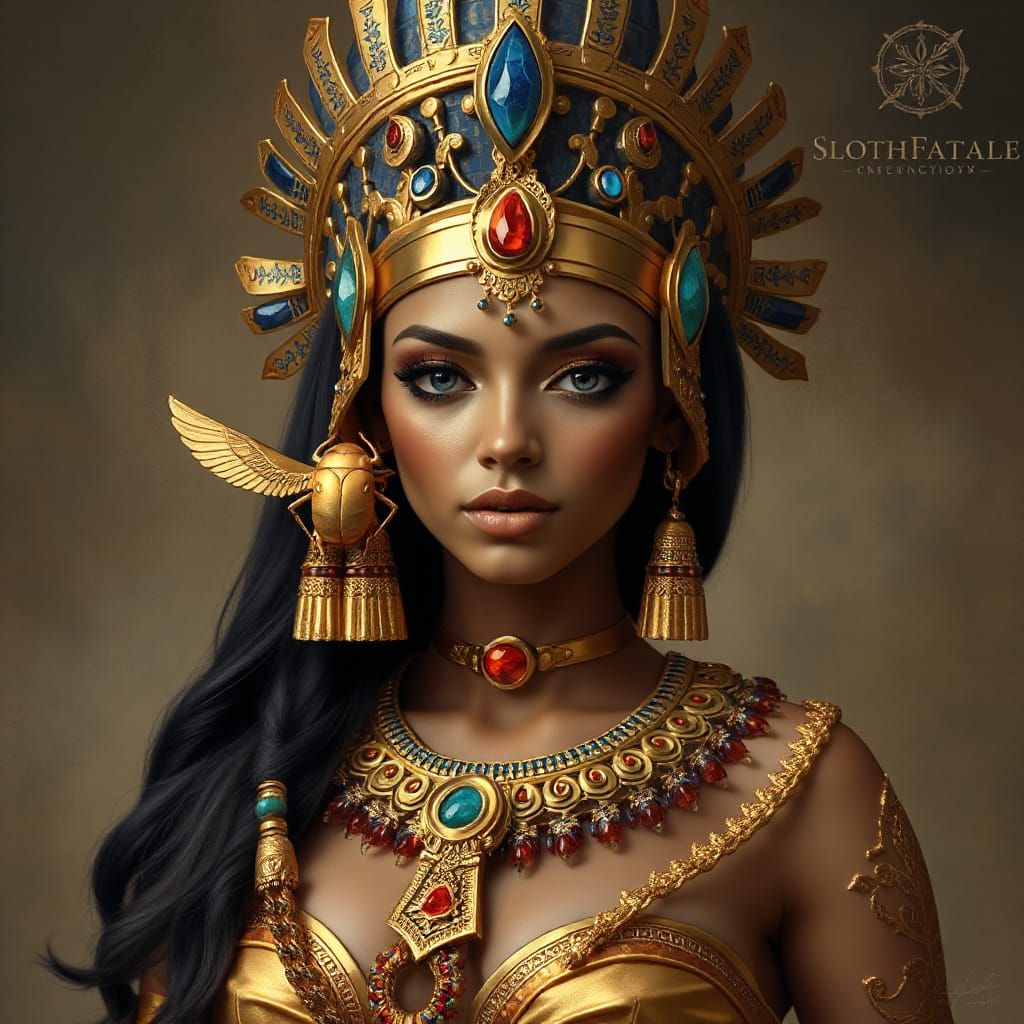 Egyptian Noblewoman in Golden Regalia with Scarab ... - AI Art