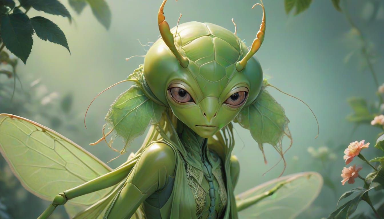 Madam Mantis of the Garden - Ethereal Mantis Goddess Among F...
