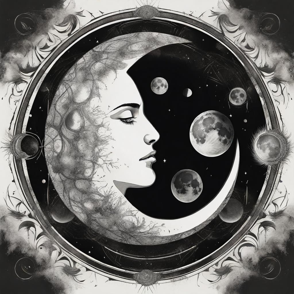 t shirt design, moon phases in a circle, centre of circle left open ...