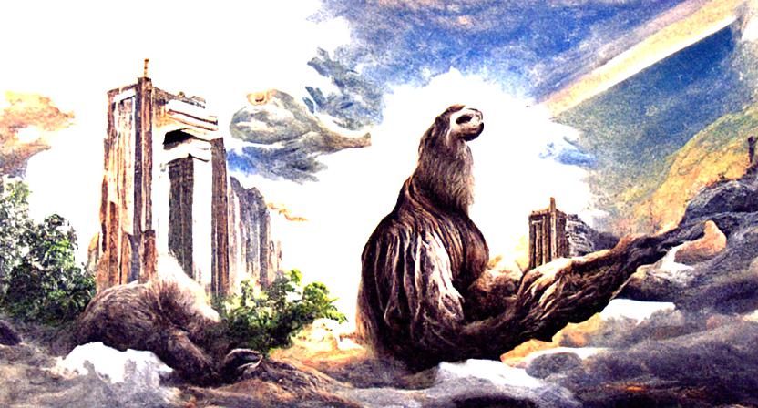 giant majestic sloth god blessing the world with it's wisdom detailed ...