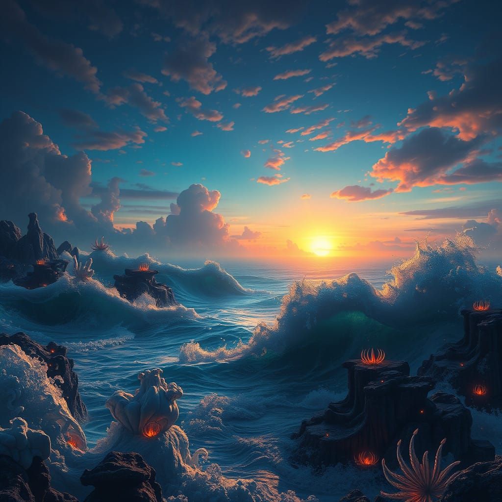 the ocean - Vibrant Oceanic Realm with Bioluminescent Life a...