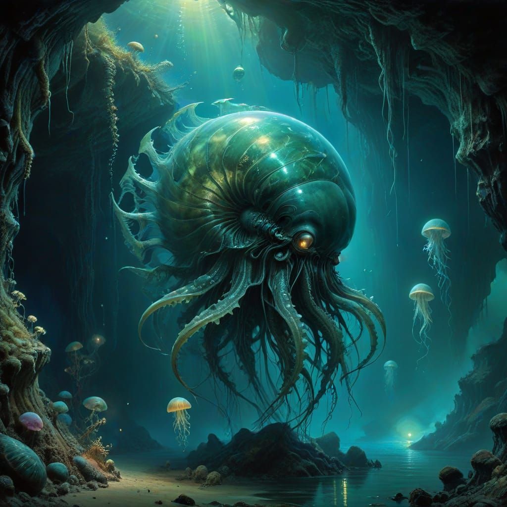 nautilus - Glowing Nautilus in an Underwater Cave