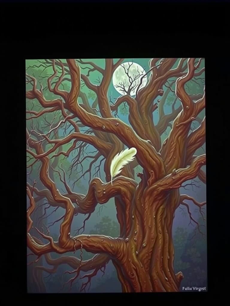 Majestic Oak Tree Illuminated by Full Moon in Vibr... - AI Art