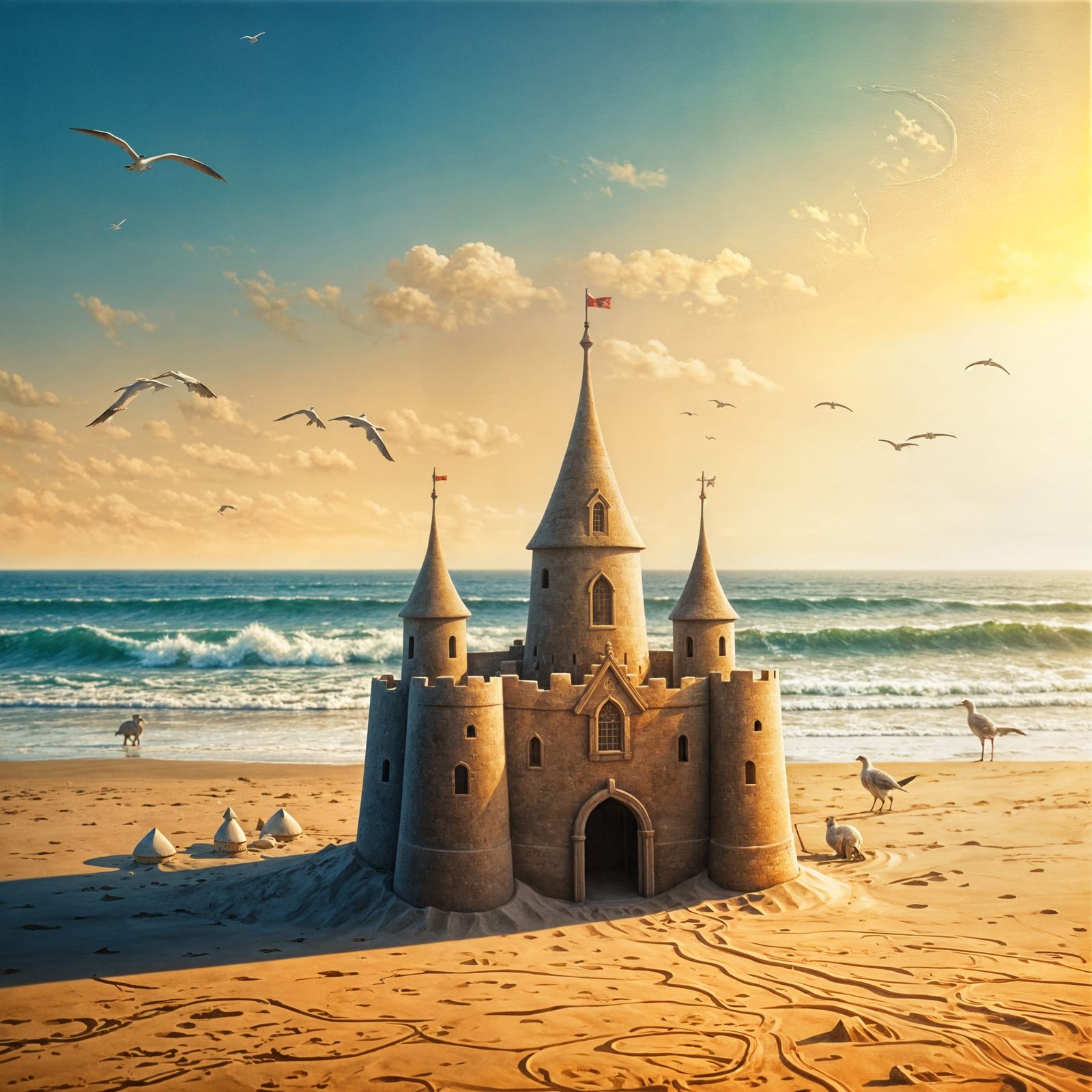 Sandcastle Beachcore - Vibrant Beachside Masterpiece in Oil