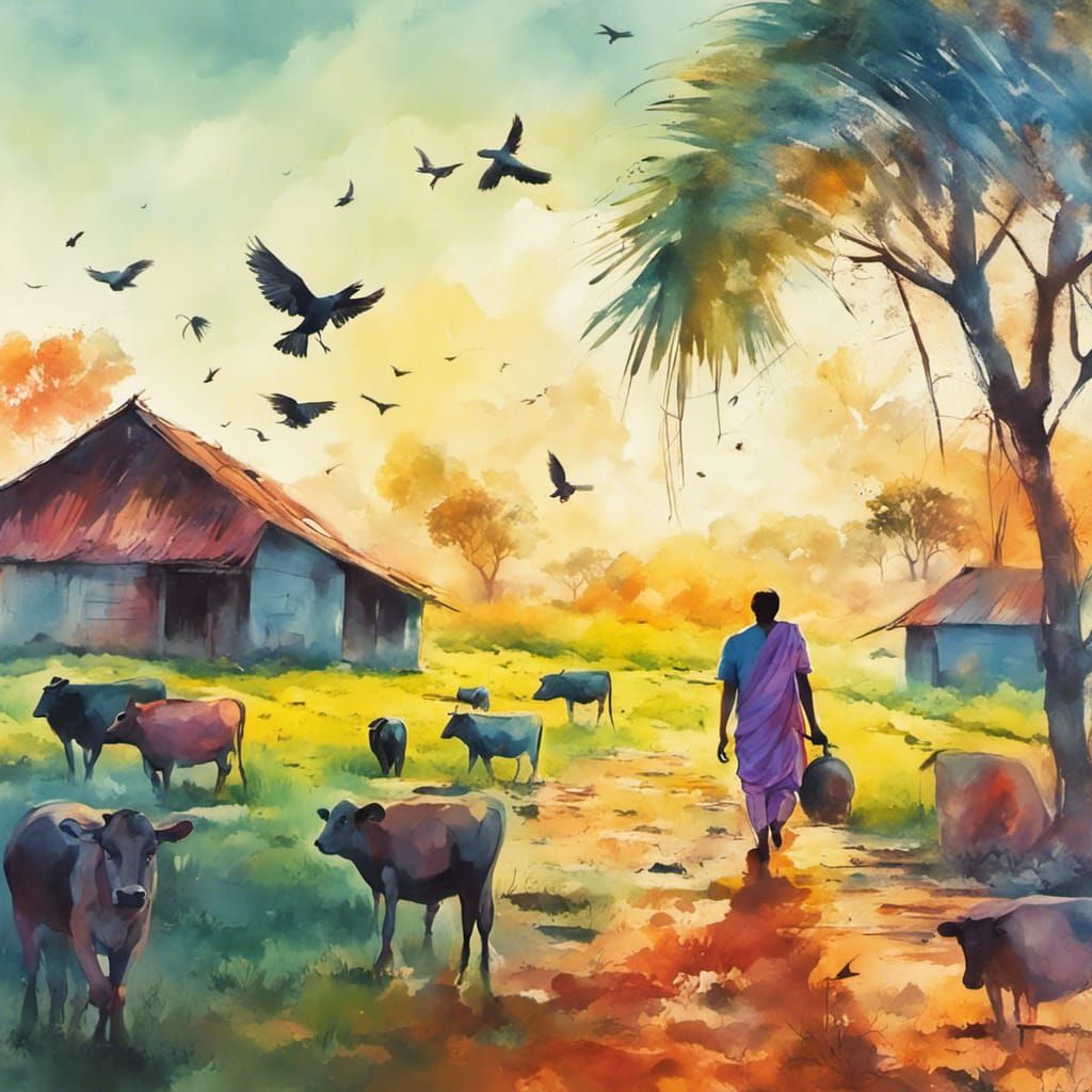 indian man walking alone in the farm and holding farming tool and alone ...