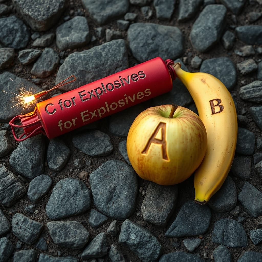 Dynamite Stick on Stony Ground with Fruits - AI Art