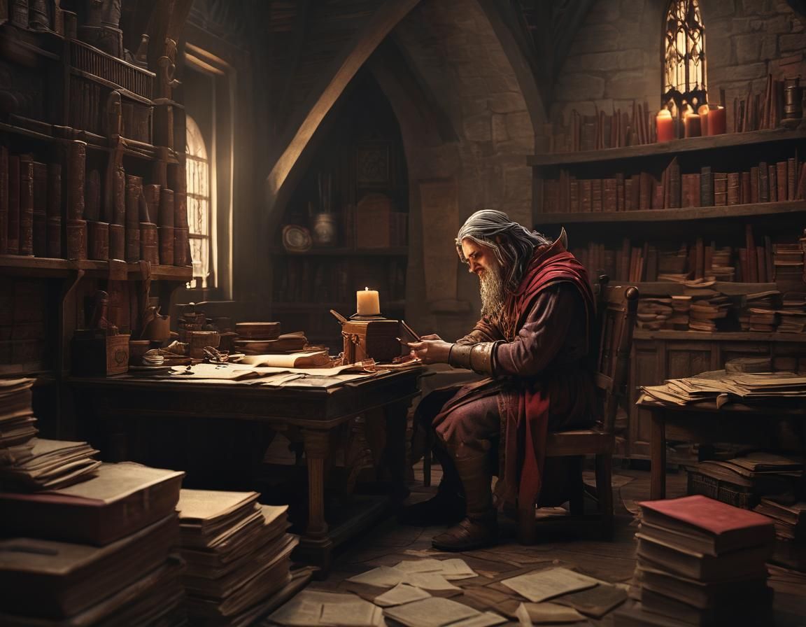 Medieval Sorcerer Enveloped in Warm, Golden Light - AI Art