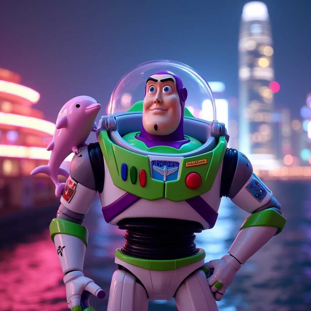 Buzz Lightyear in Vibrant Hong Kong Symphony of Li... - AI Art