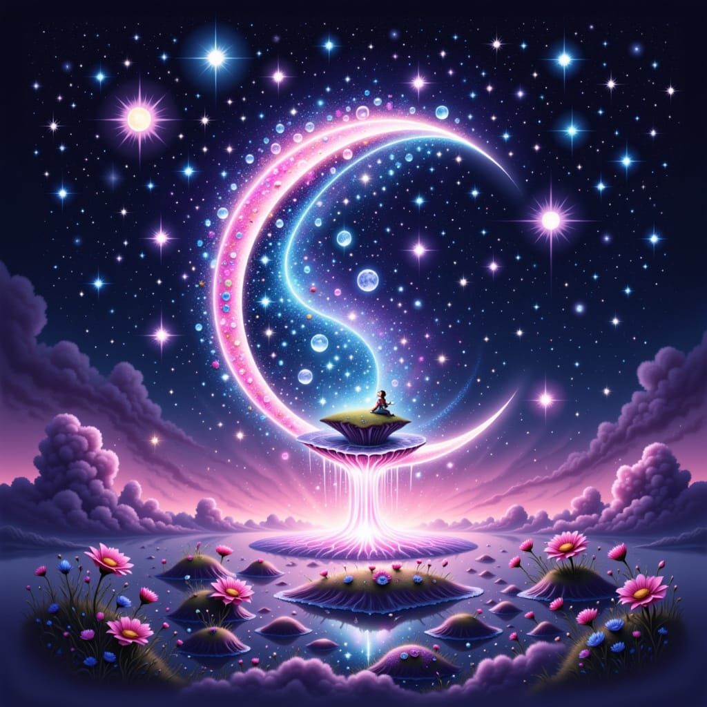 Magic pink glittery starry sky - AI Art