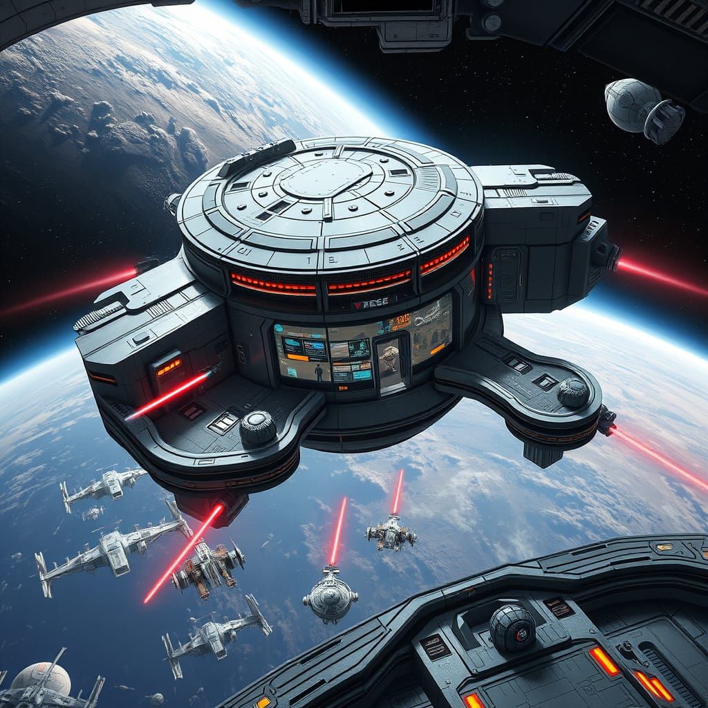 Orbital Defense Station Watchtower in High Orbit a... - AI Art
