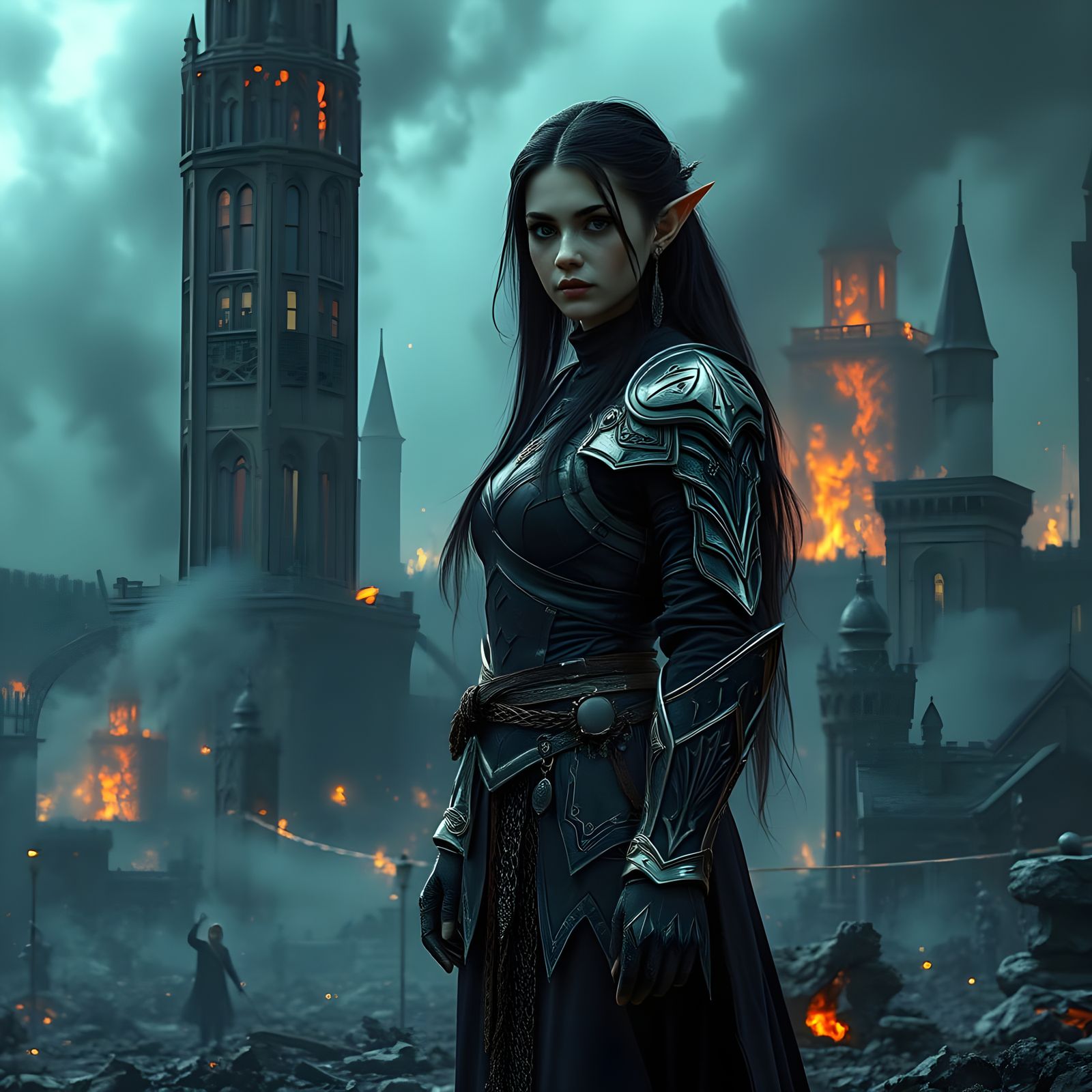Elegant Elven Warrior in Ruins - AI Art