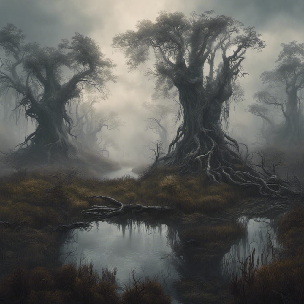 Crookback's Shadows Twisted Trees and Murky Waters - AI Generated ...