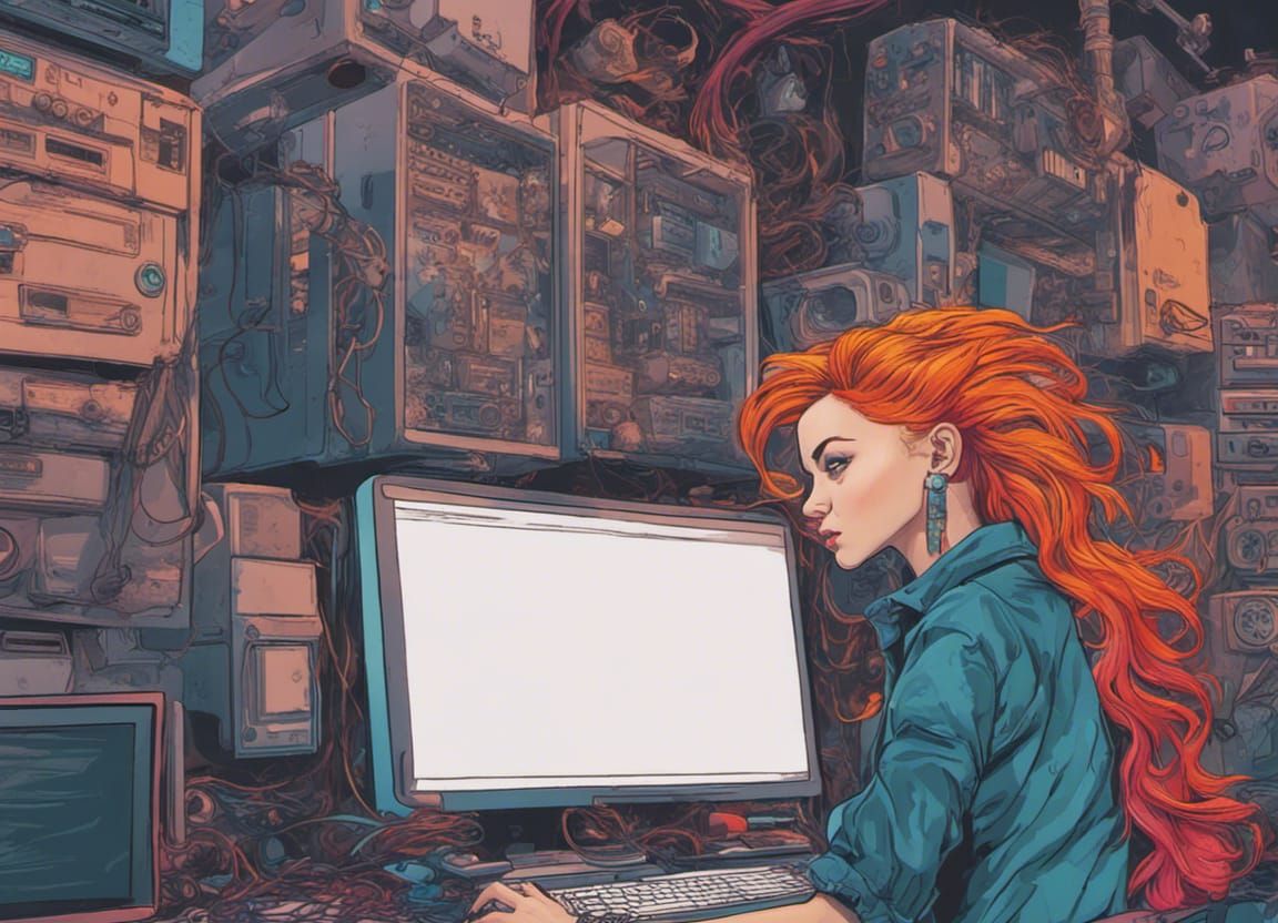 Crimson Code Maven The Long-Red-Haired Tech Whiz - AI Generated Artwork ...