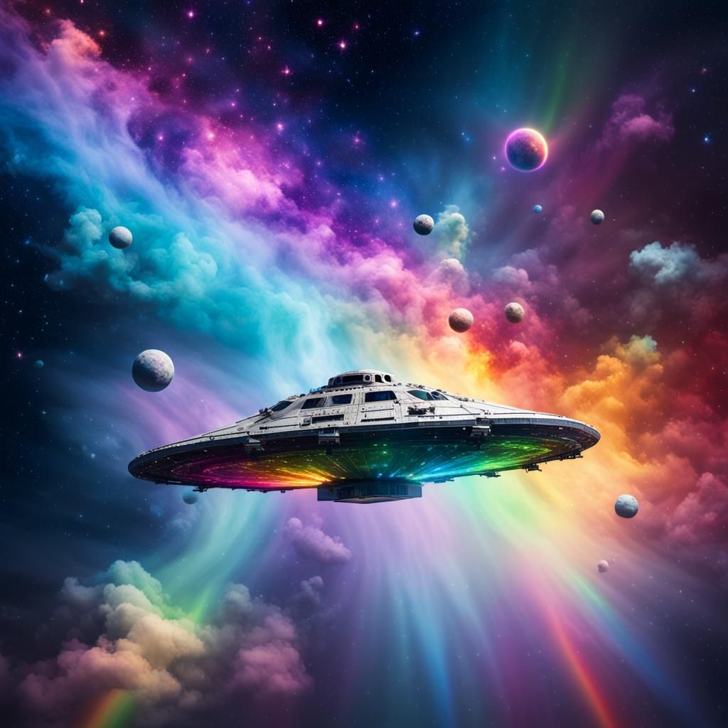 Spaceship trapped in a rainbow nebula - AI Generated Artwork ...
