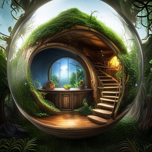 Treehouse inside a glass orb - AI Generated Artwork - NightCafe Creator