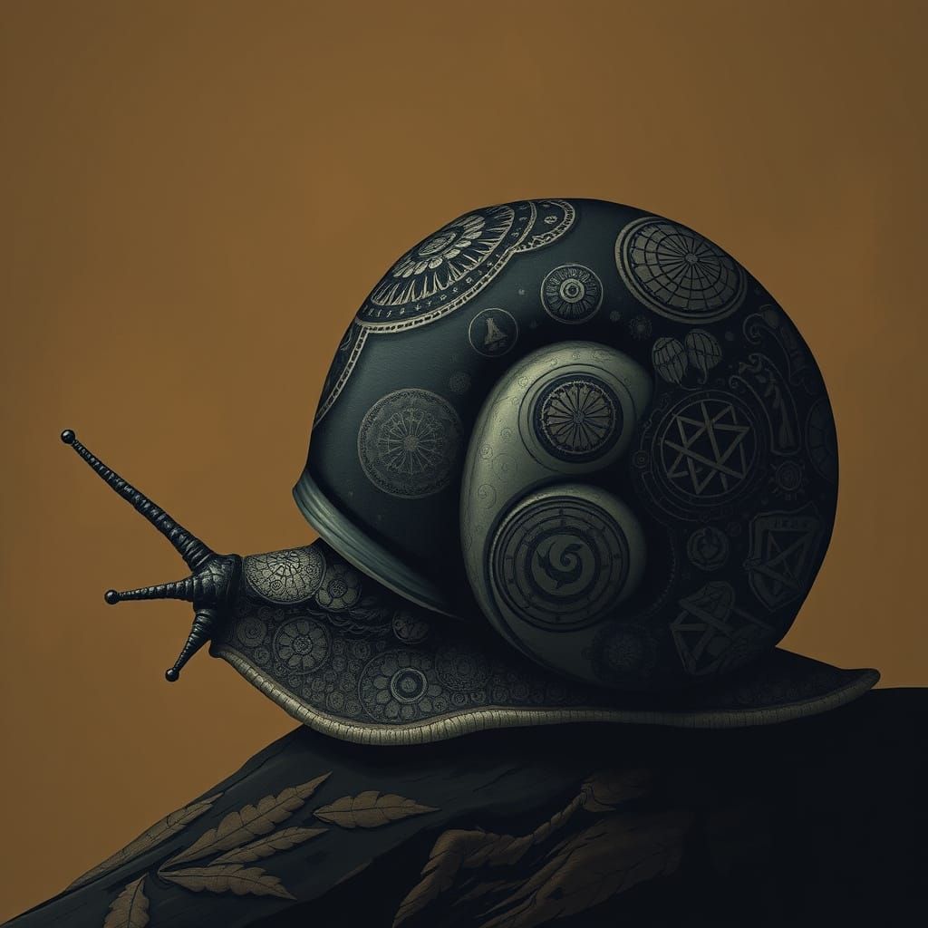 Gothic Snail with Intricate Shell, Surrealist Digi... - AI Art