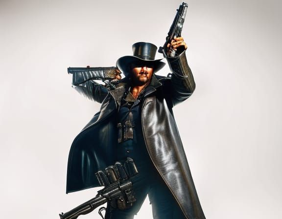 Humanoid wearing a leather coat, and guns in each hands by Boris ...