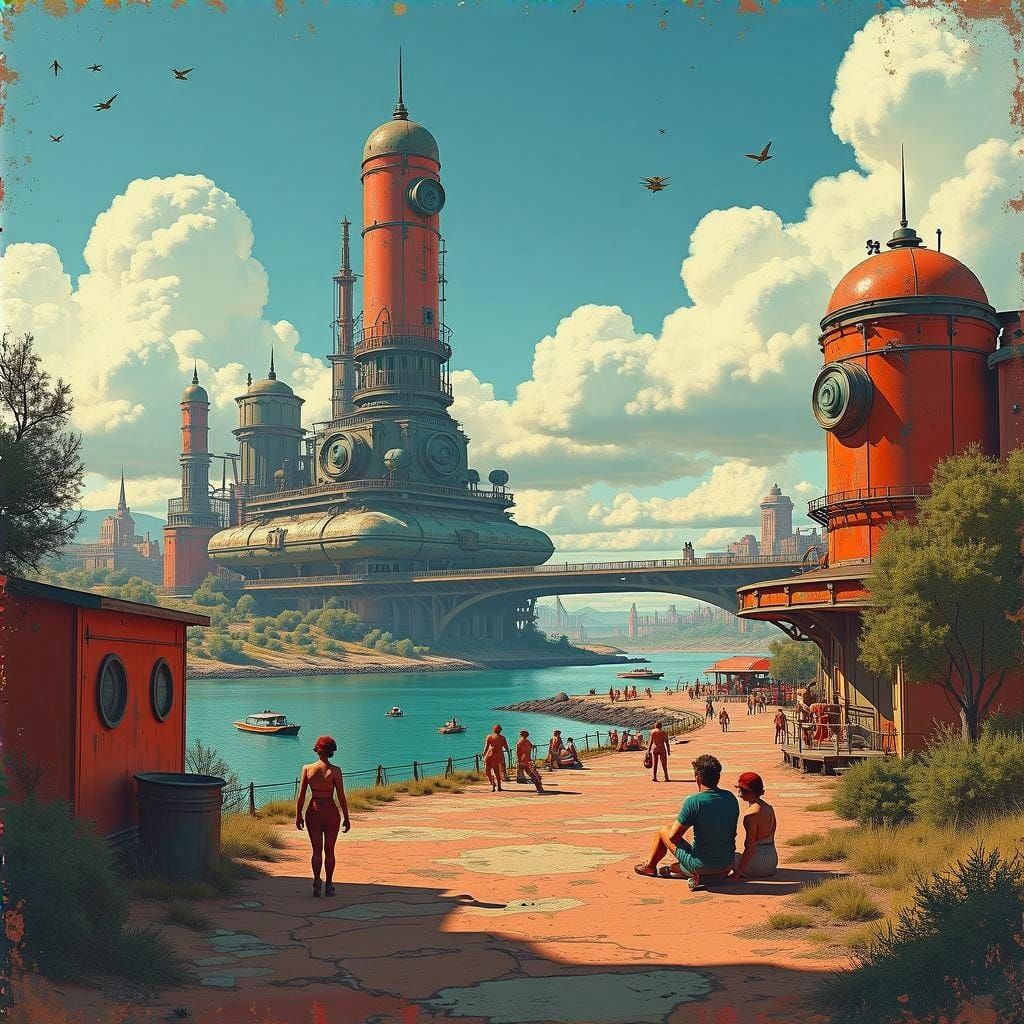 Dieselpunk Landscape with Vintage Flair in Mead St... - AI Art