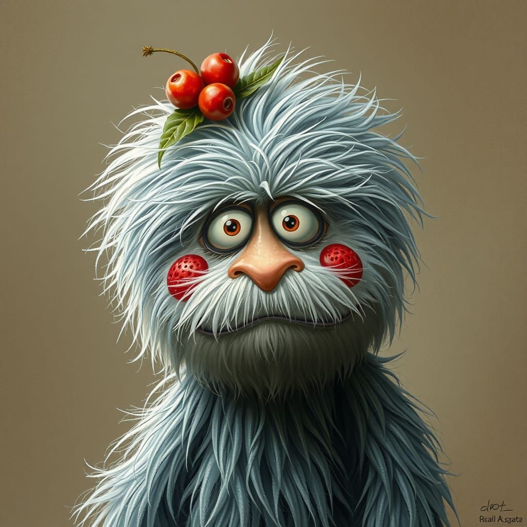 Gray Berry Monster Foo - Whimsical Gray Muppet Yeti Creature