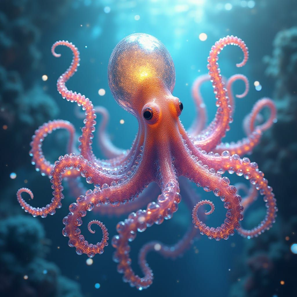 Ethereal Glass-like Octopus in a Vibrant Underwate... - AI Art
