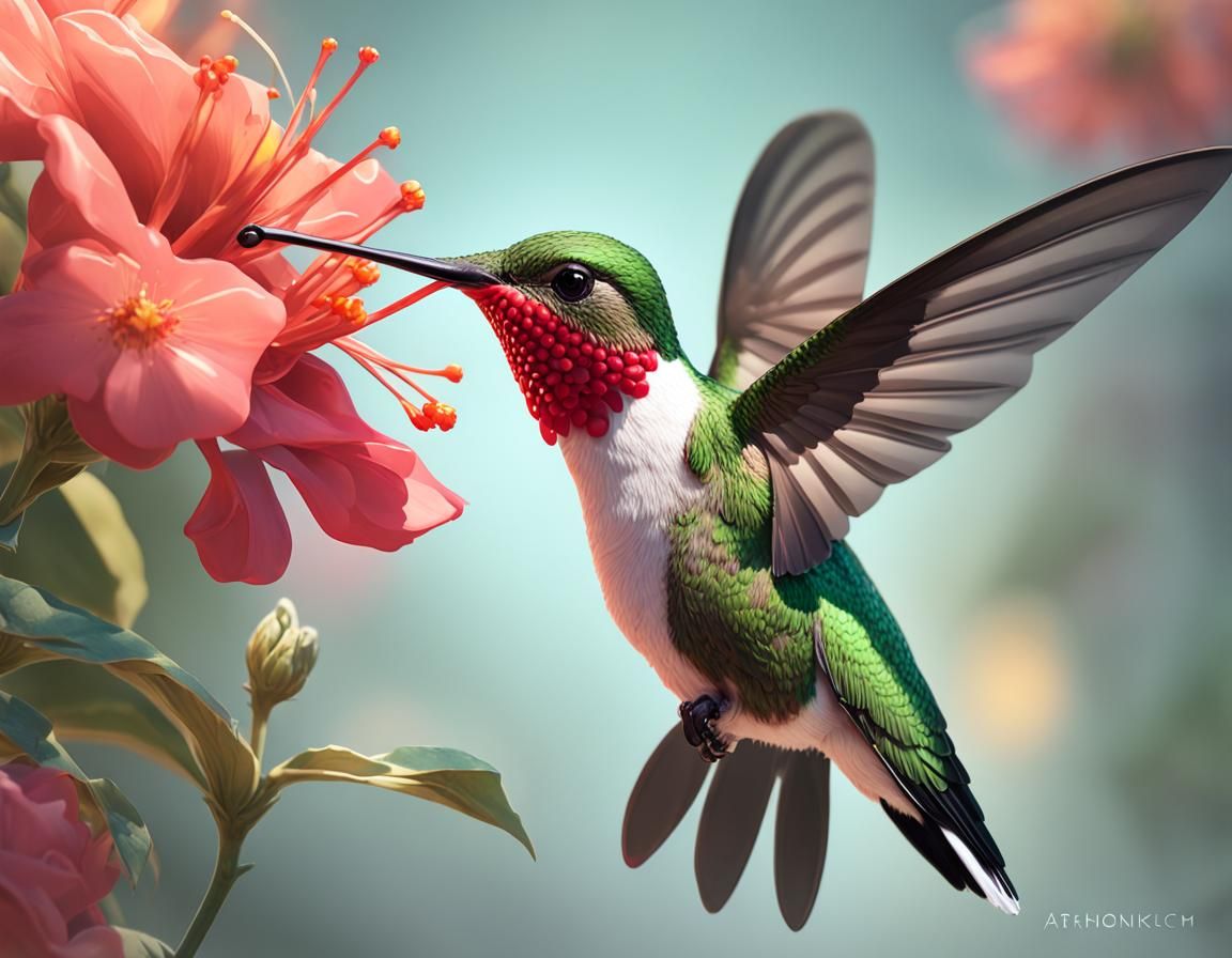 Ruby Throated Hummingbird - AI Generated Artwork - NightCafe Creator