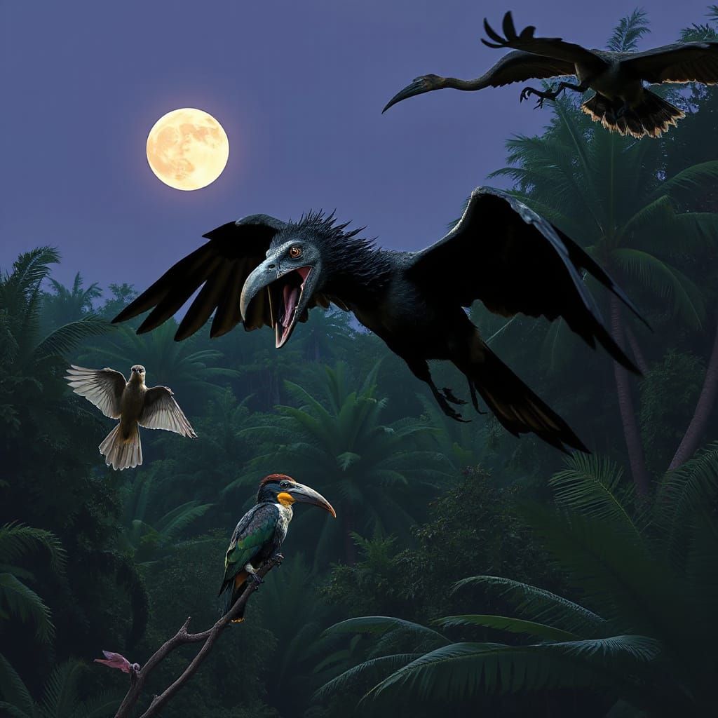 Mysterious Creatures Unleash Chaos in Tropical Rai... - AI Art