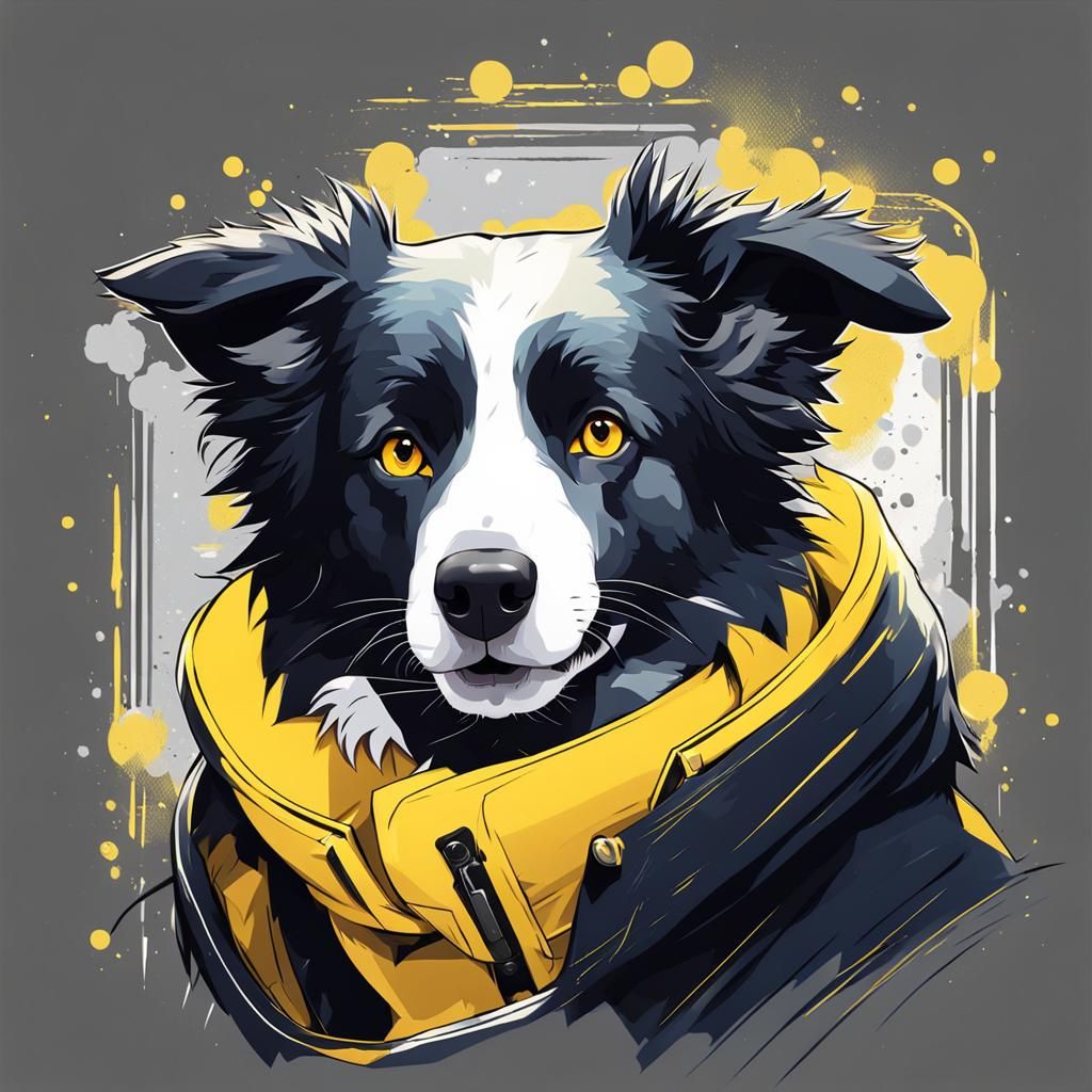 Anime art style. Border collie with a yellow collar - AI Generated ...