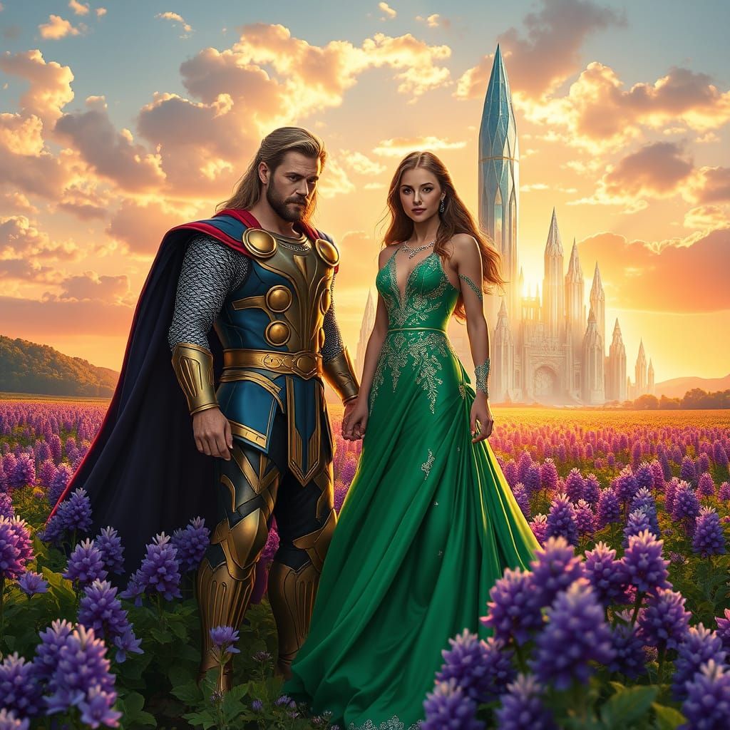 Thor and Princess Tara in Mythic Gold and Emerald ... - AI Art