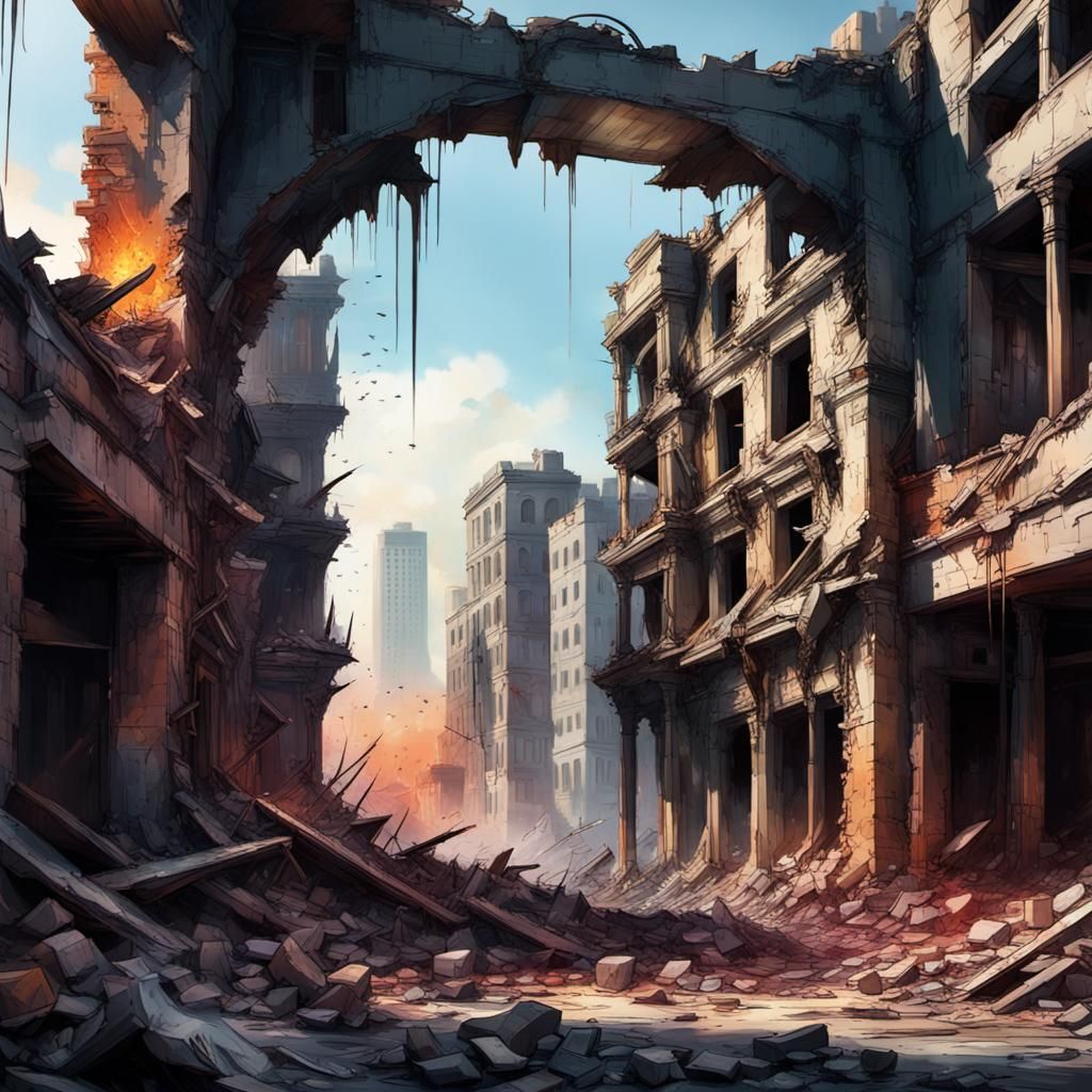 bombed out city ruins - AI Generated Artwork - NightCafe Creator