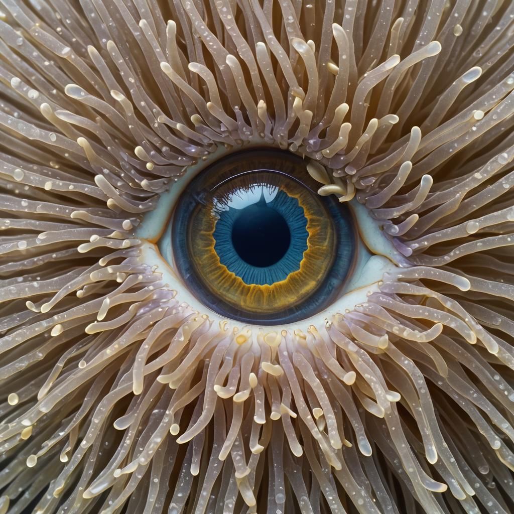 Depict an extreme closeup of a human eye. Sea anemone iris. - AI ...
