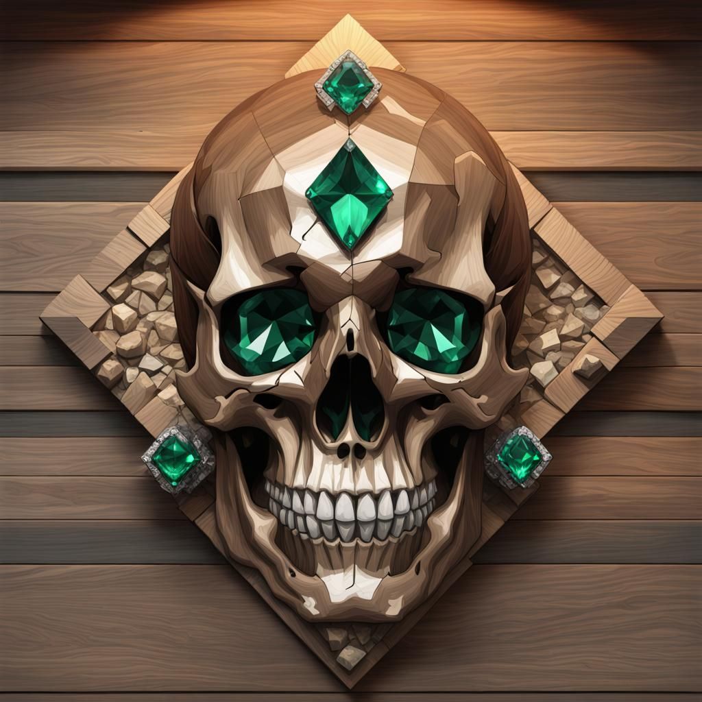 a skull growing diamonds and emeralds out of the top of its head ...