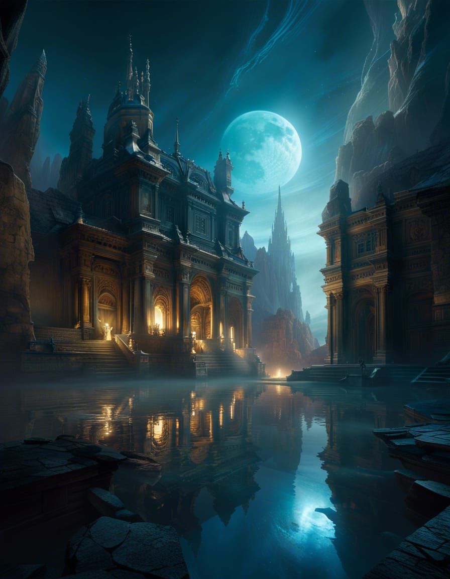 Ancient Moon lit City - AI Generated Artwork - NightCafe Creator