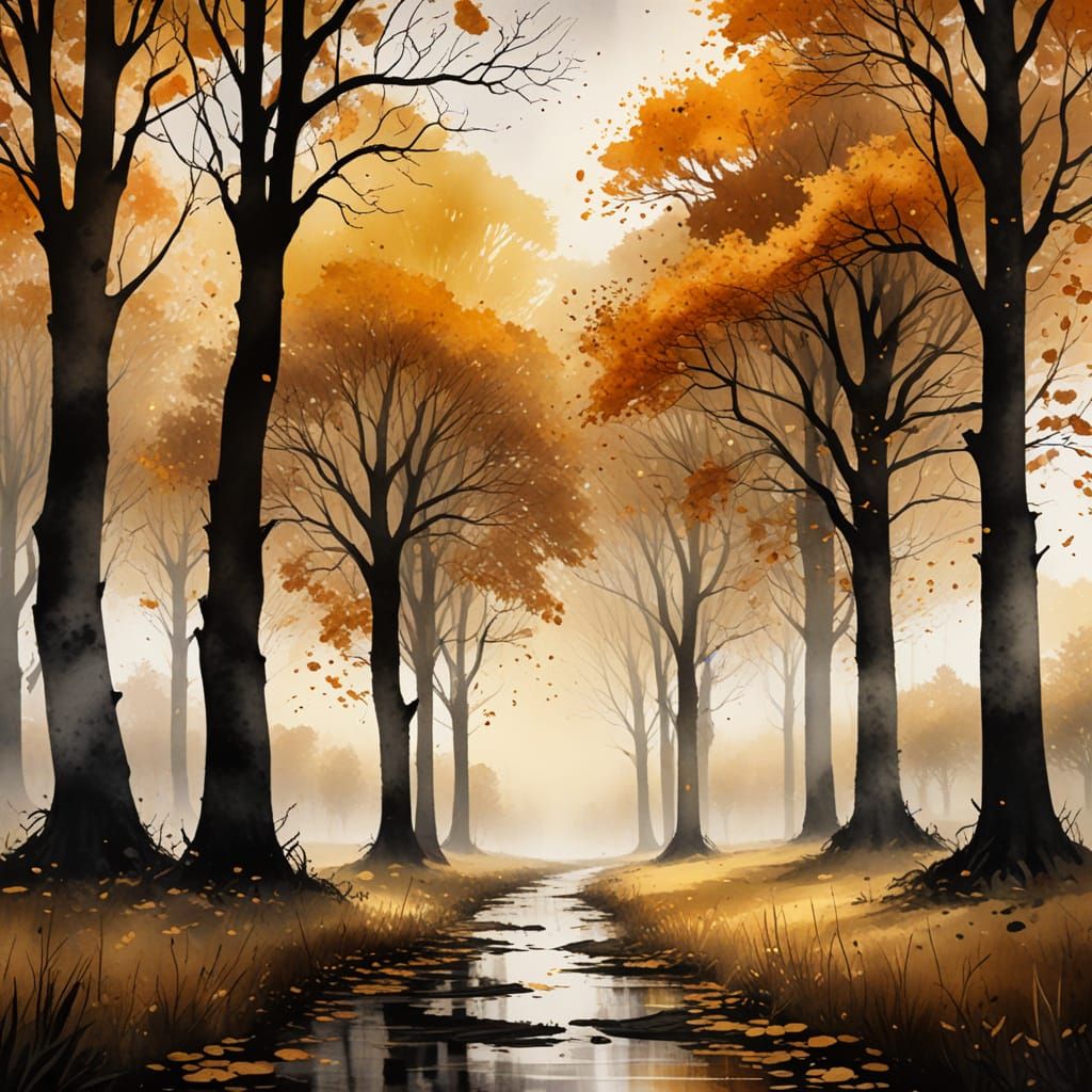 Autumn Tree Ink Drawing - Autumn Tree Ink Drawing