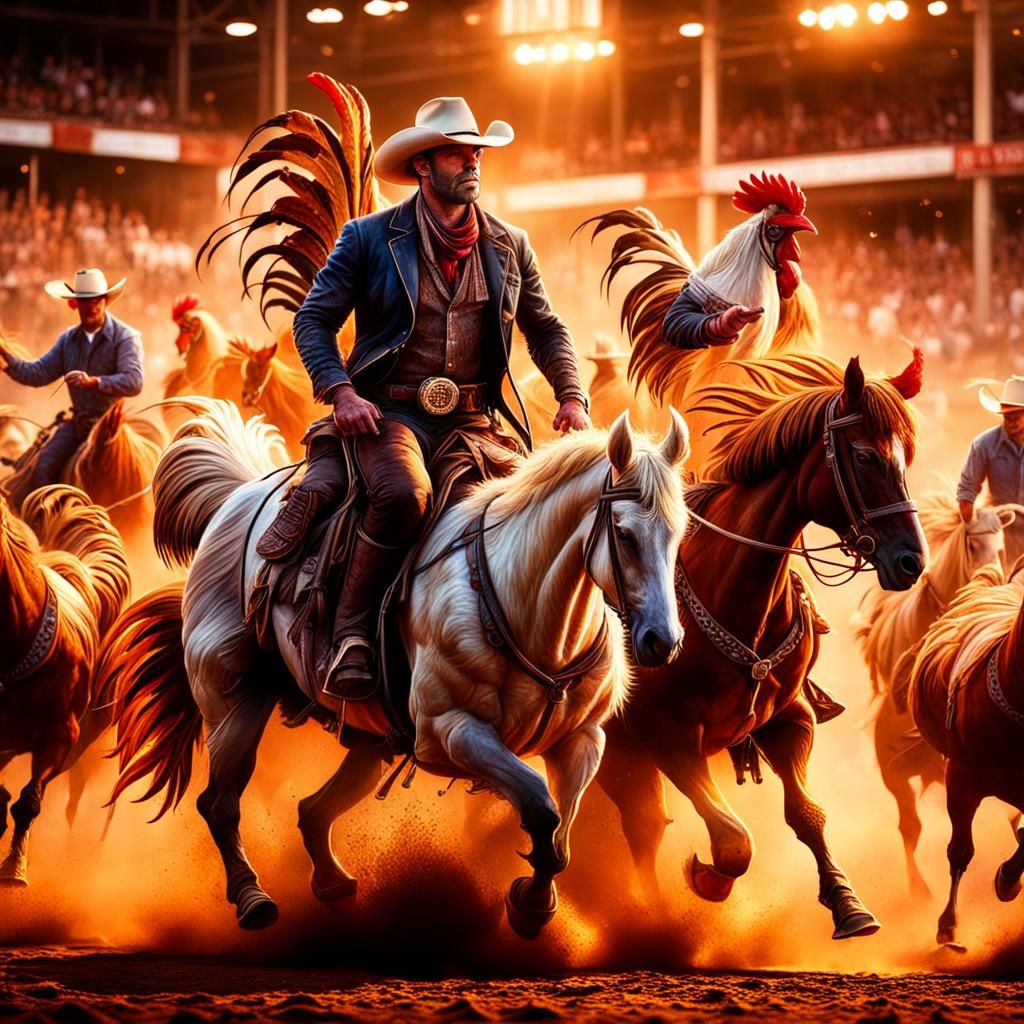 Rooster Rodeo Fail - AI Generated Artwork - NightCafe Creator