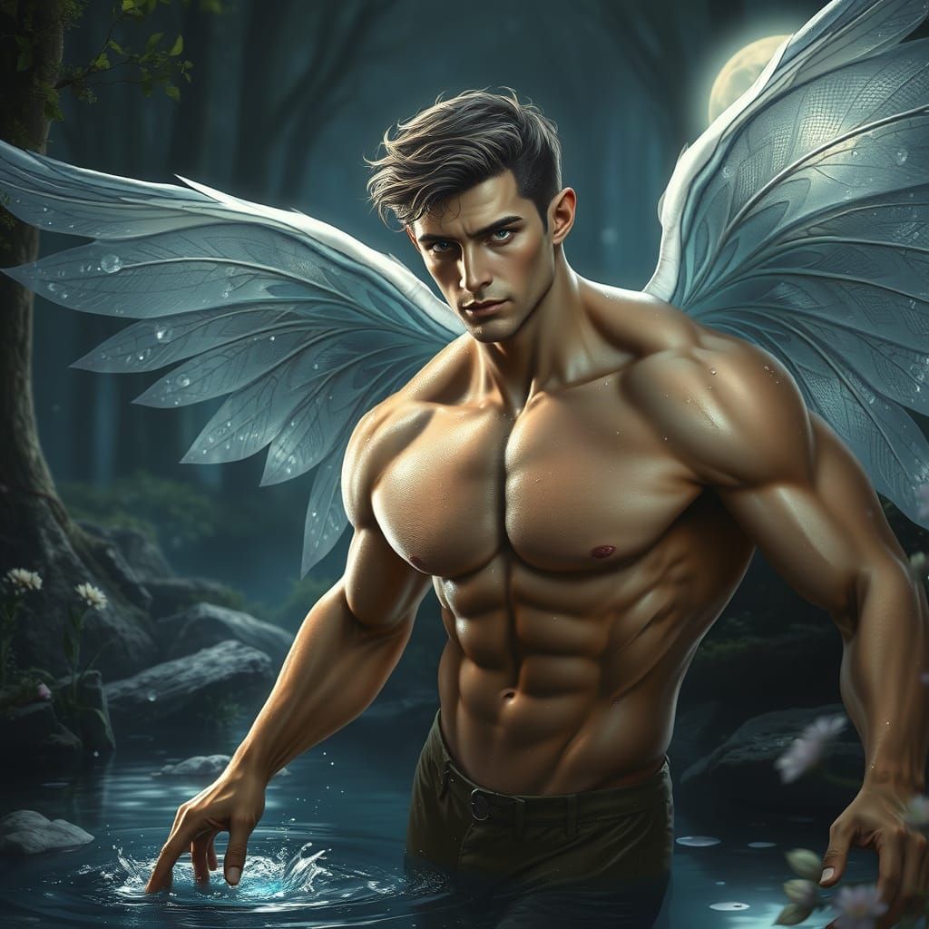 Winged Fae in Moonlit Forest, Hyperrealistic Fanta... - AI Art