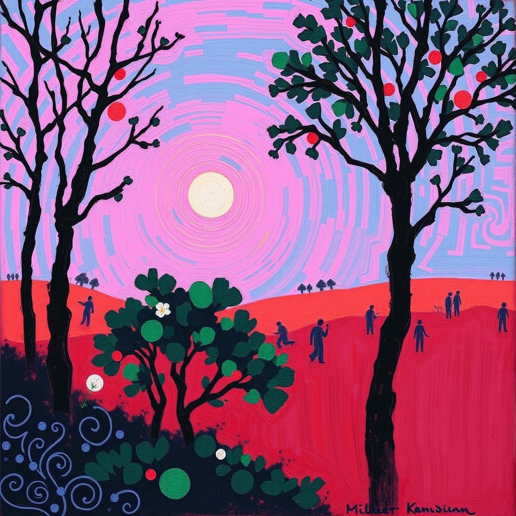 Vibrant Kinetic Pointillism of a Pink Dawn - AI Art