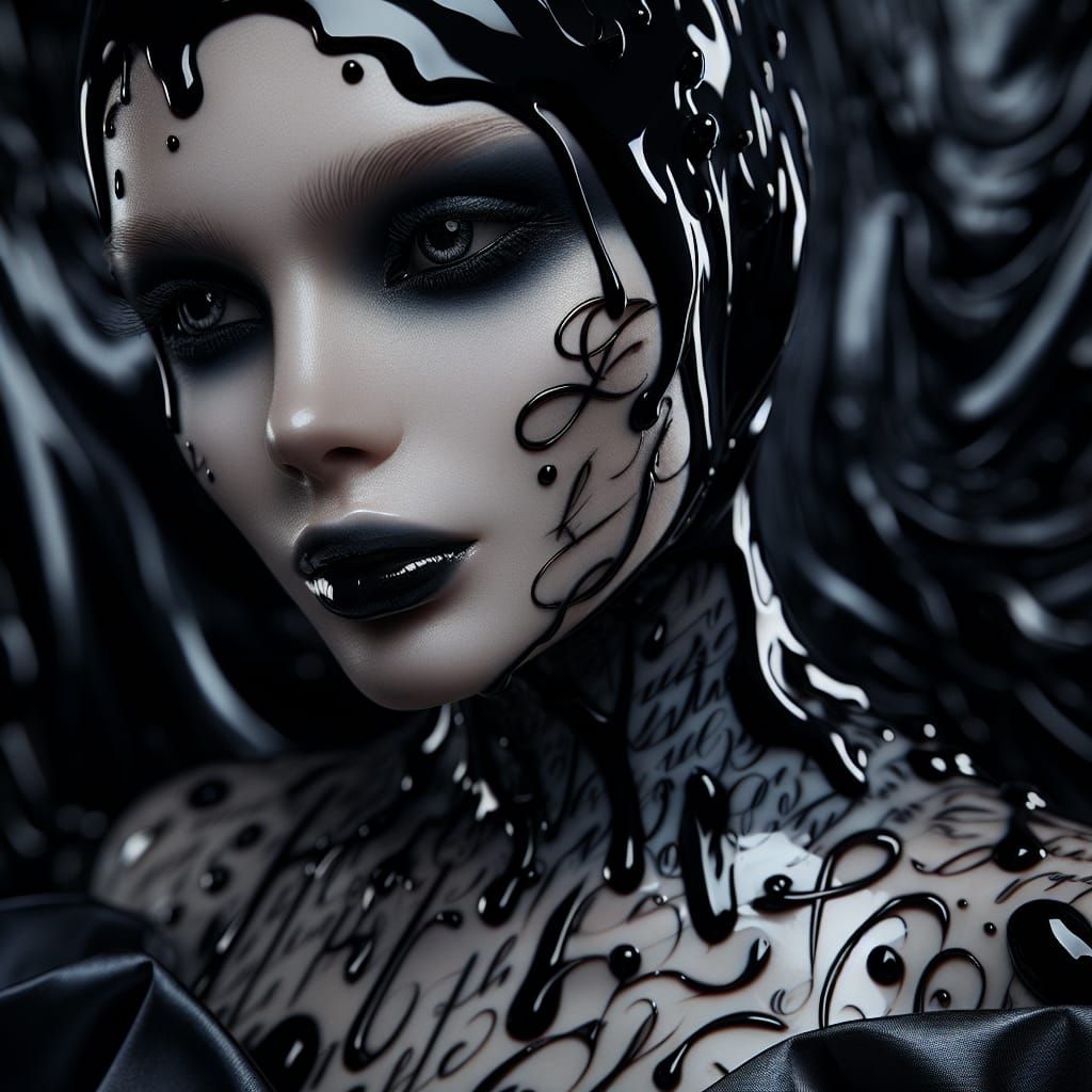 Surrealist Goddess in Gothic Cursive Gown - AI Art