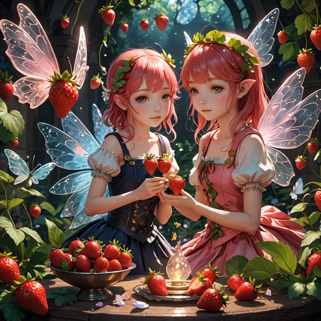 Alchemy of strawberry fairies playing with magic - AI Generated Artwork ...