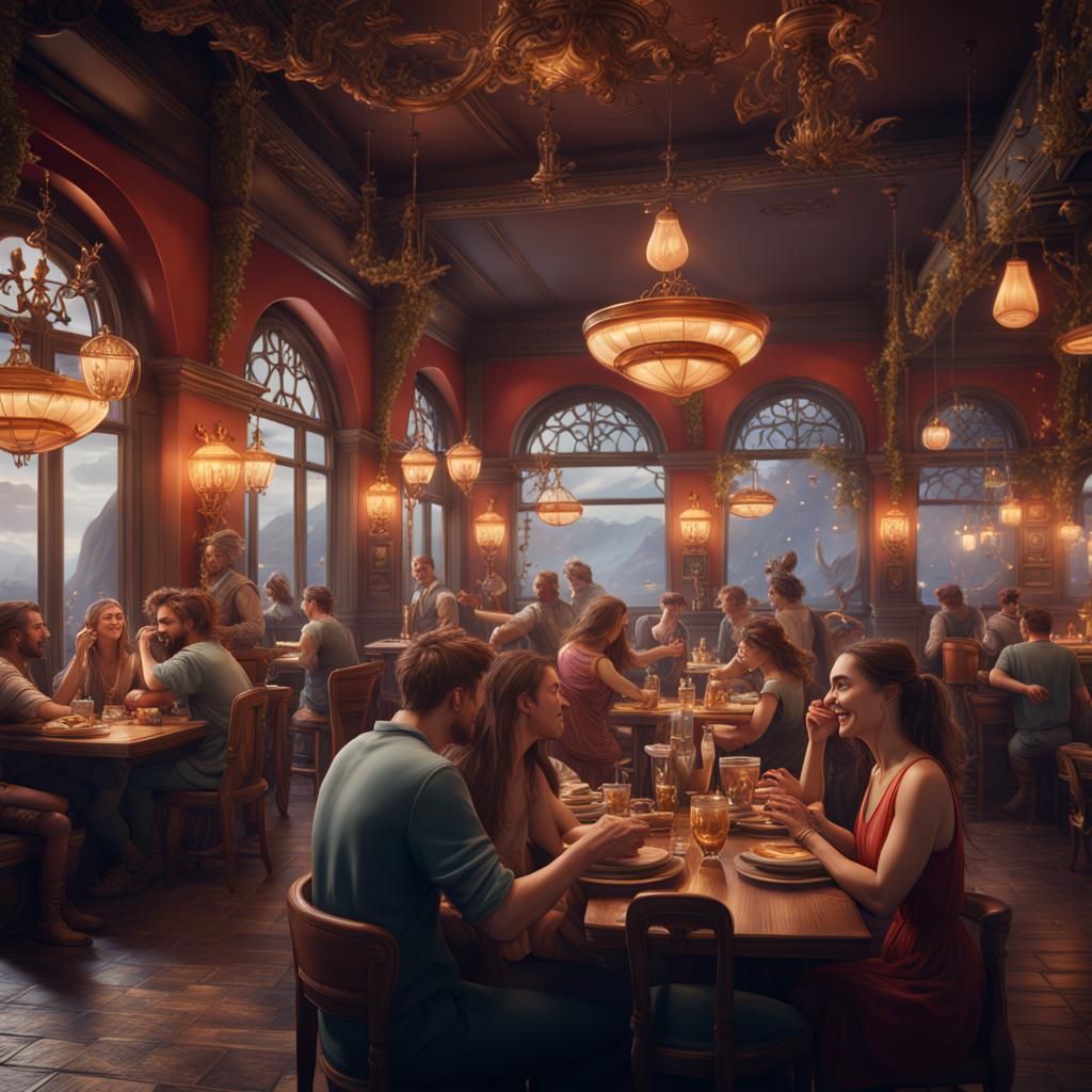 happy people in a restaurant - AI Generated Artwork - NightCafe Creator