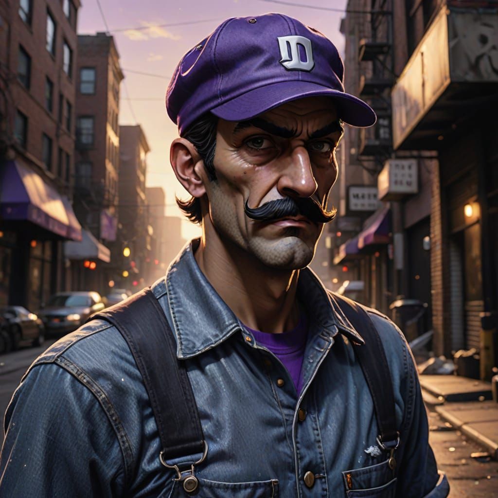 Downtown Rival - Hyper-Realistic Portrait of Waluigi in Cine...