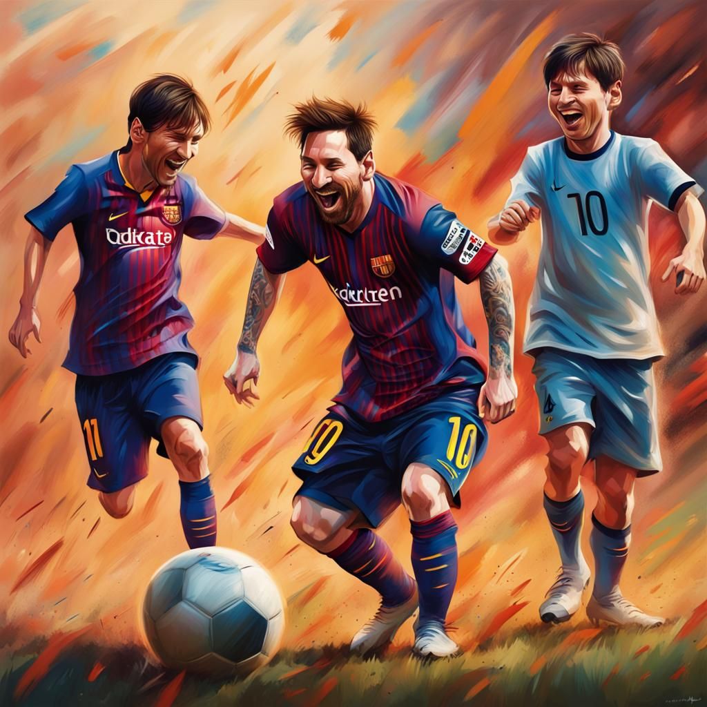 Lionel Messi laughing while playing soccer with his sons - AI Generated ...