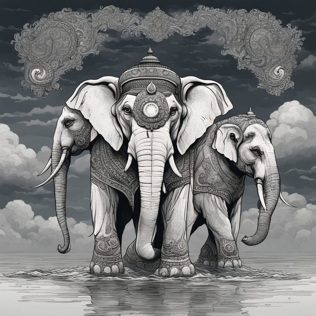 Majestic Airavat Emerges from Ocean Waters with Wi... - AI Art