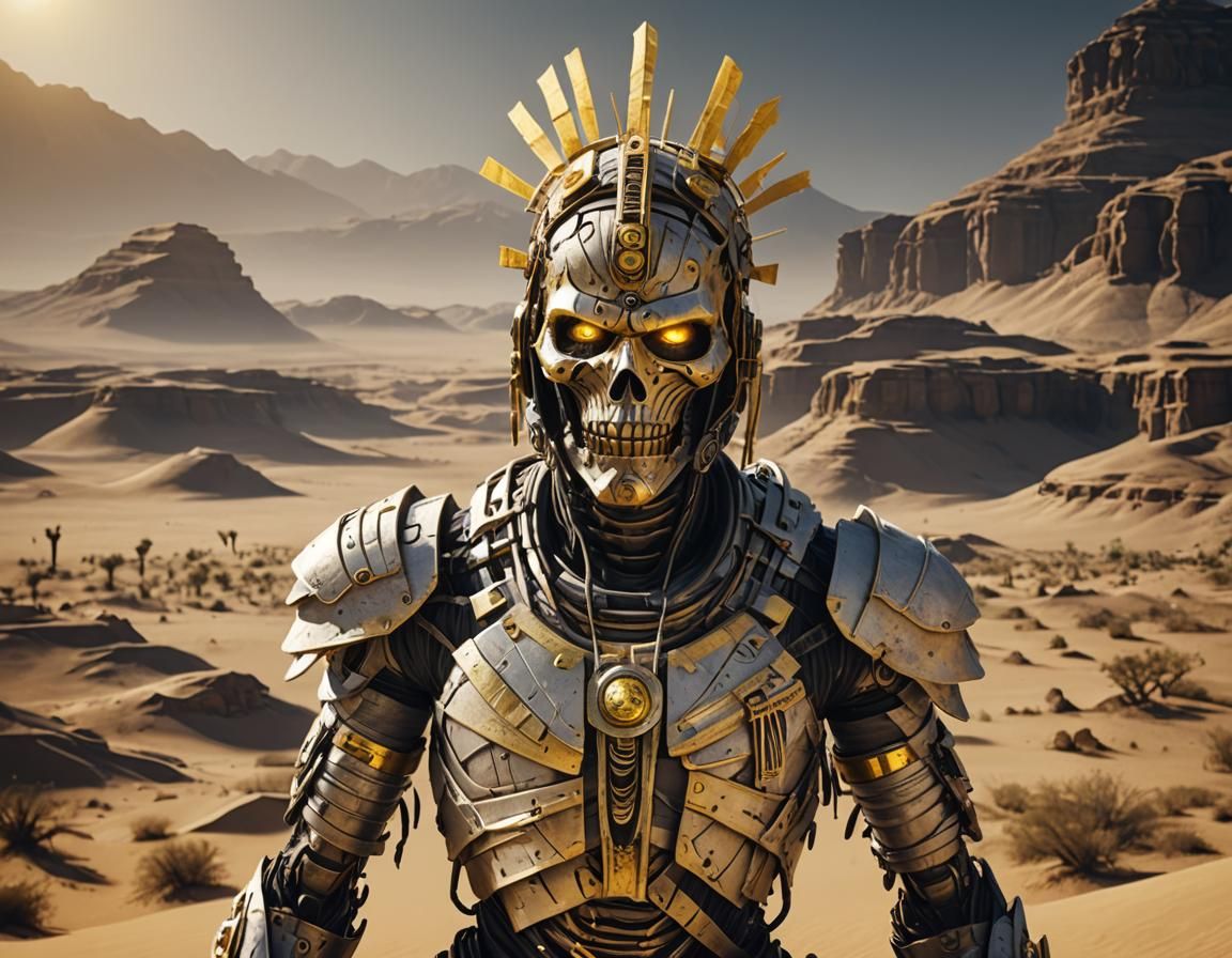 Cyborg mummy wrapped up in bandages, golden headdress - AI Generated ...
