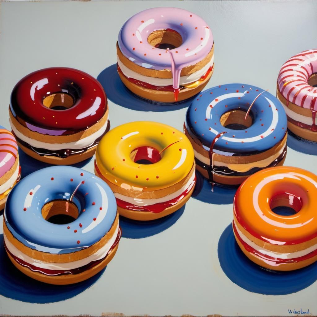 Donuts. Acrylique sur toile dans le style de Wayne Thiebaud - AI ...